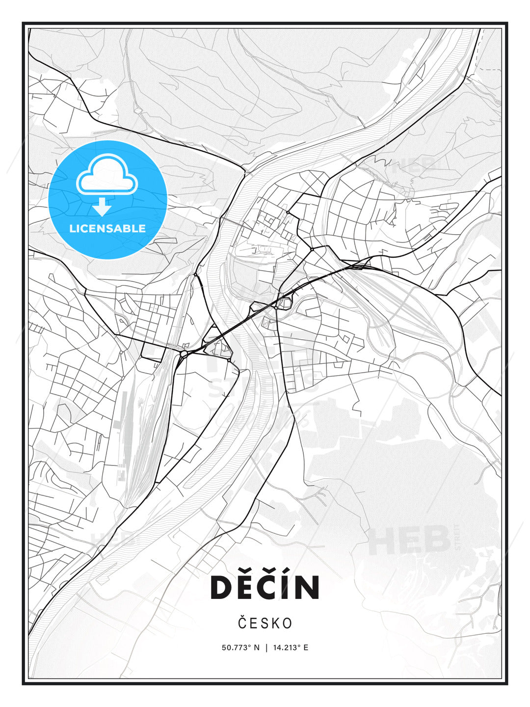 Děčín, Czechia, Modern Map Print Template in Various Formats - HEBSTREITS