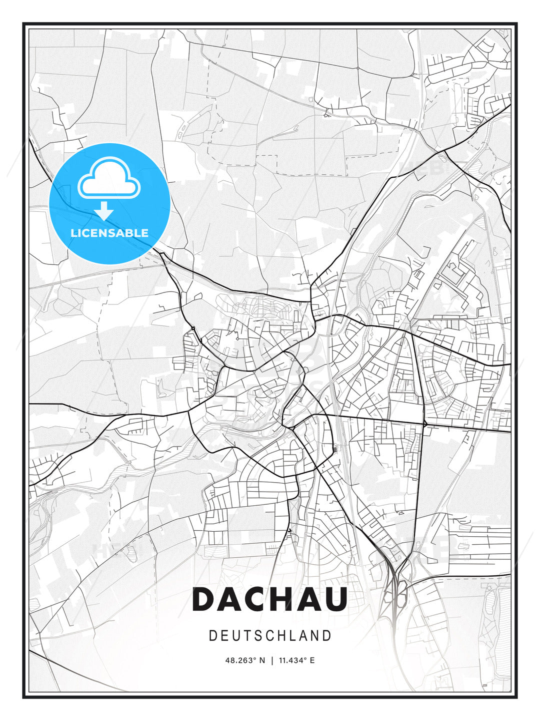 Dachau, Germany, Modern Map Print Template in Various Formats - HEBSTREITS