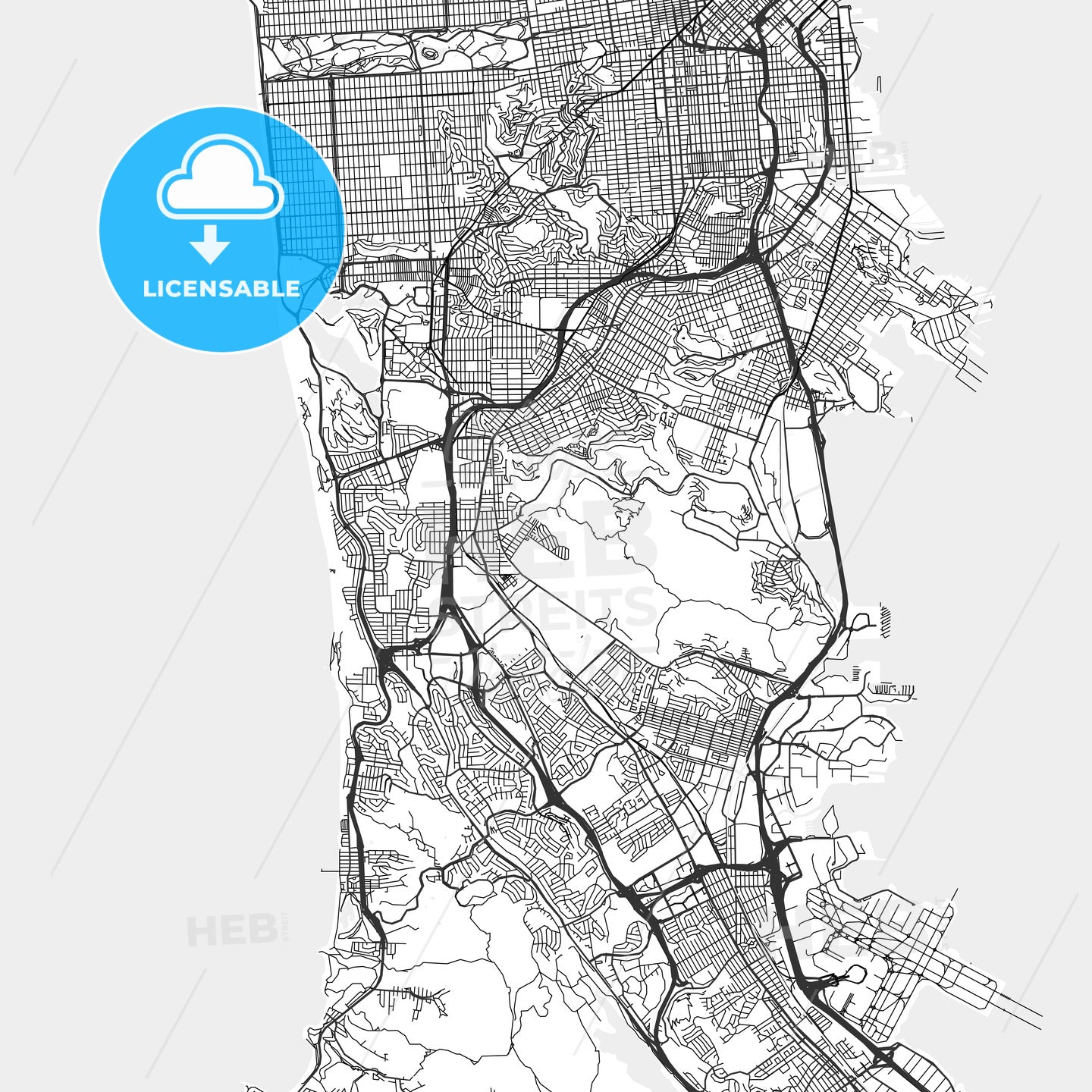 Daly City, California - Area Map - Light – HEBSTREITS