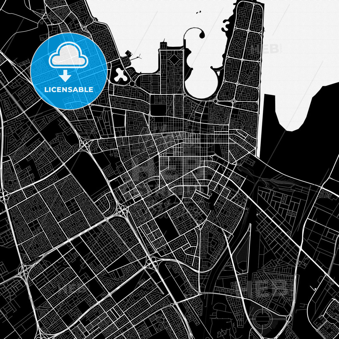 Dammam, Saudi Arabia Pdf Vector Map Black And White – HEBSTREITS