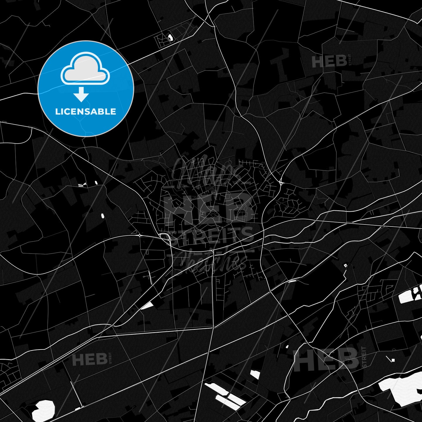 Delbruck, Germany PDF vector map black and white - HEBSTREITS