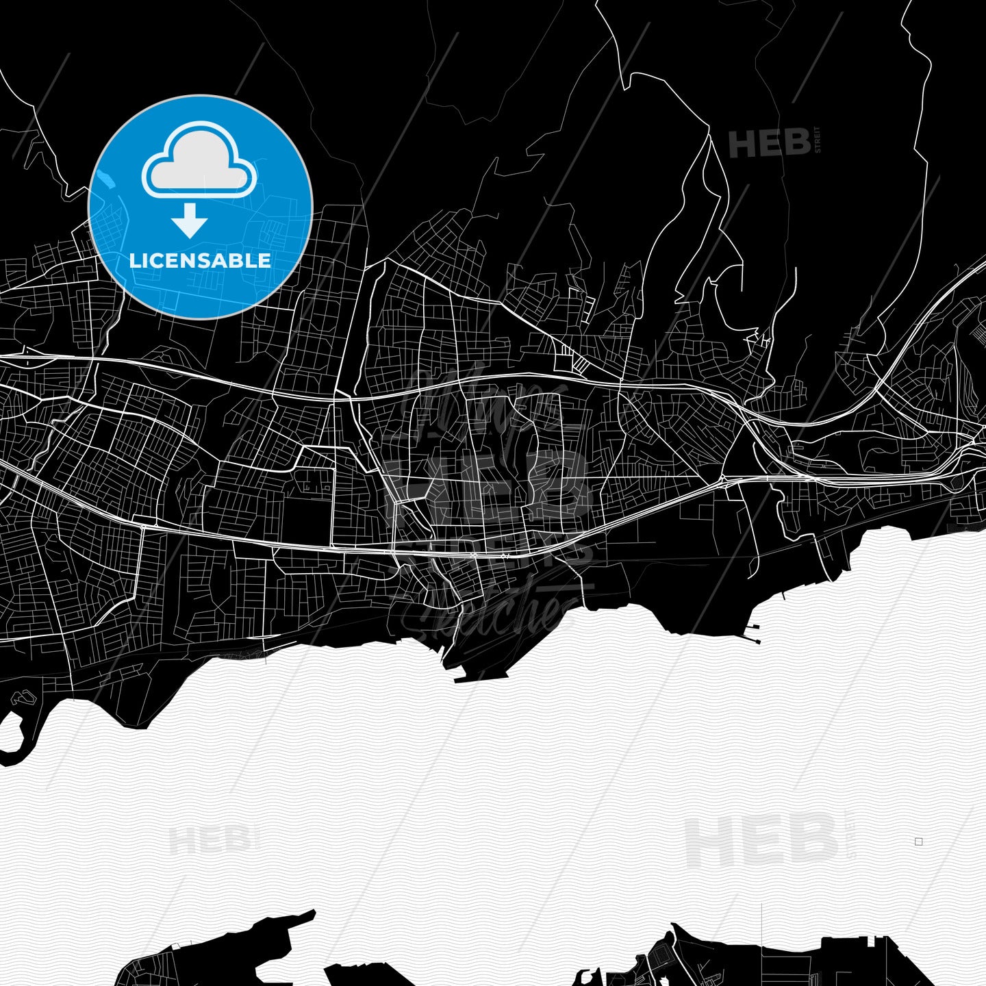 Derince, Turkey Pdf Vector Map Black And White – HEBSTREITS