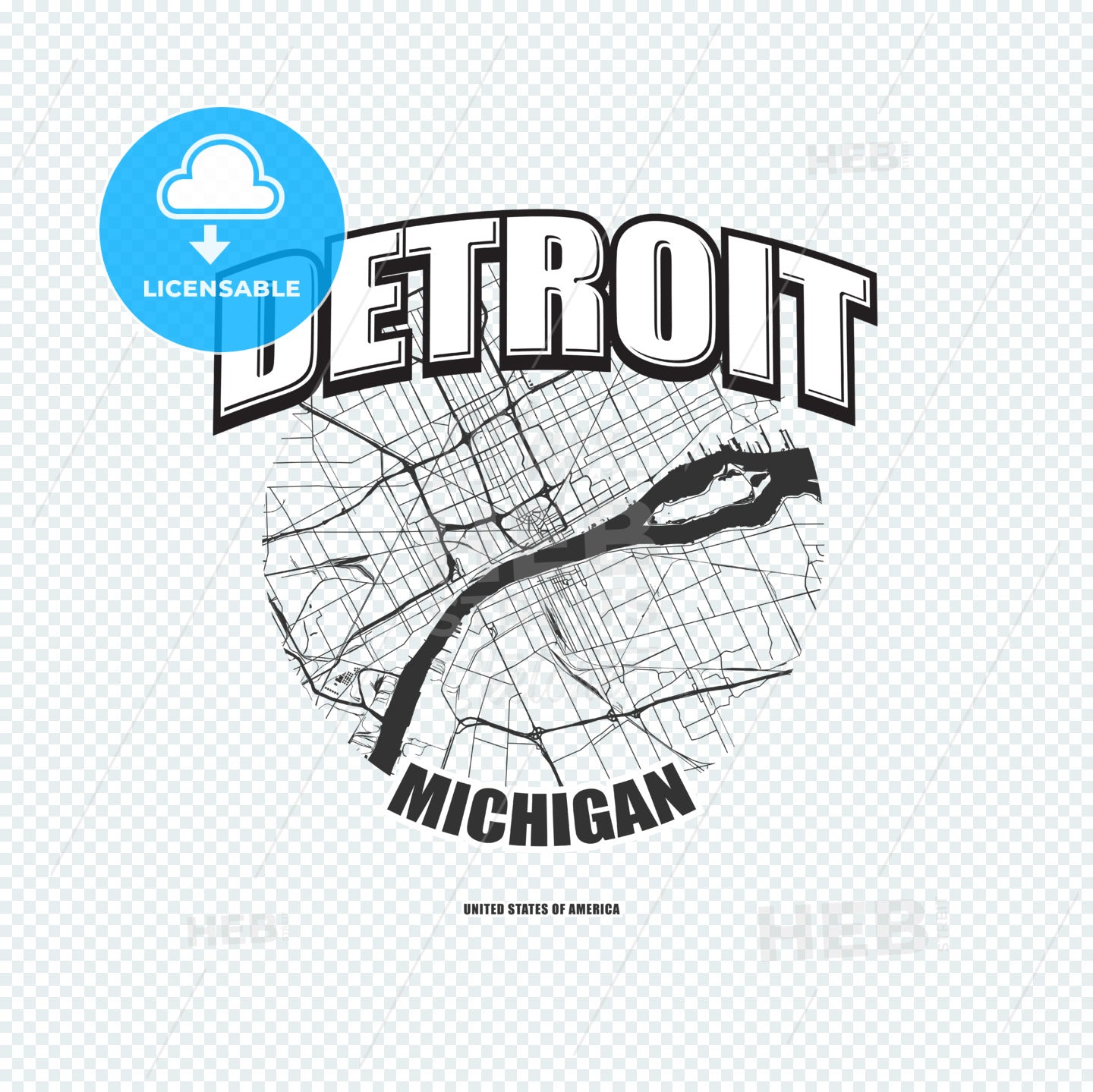 Detroit, Michigan, Logo Artwork - HEBSTREITS