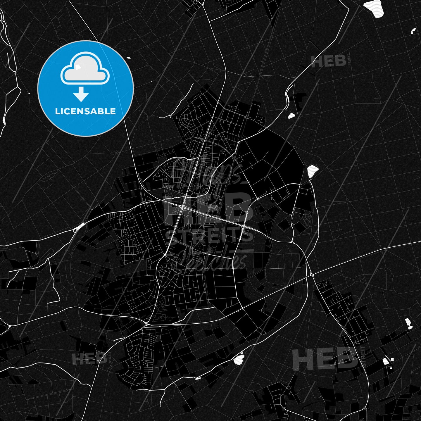 Dietzenbach, Germany PDF vector map black and white - HEBSTREITS