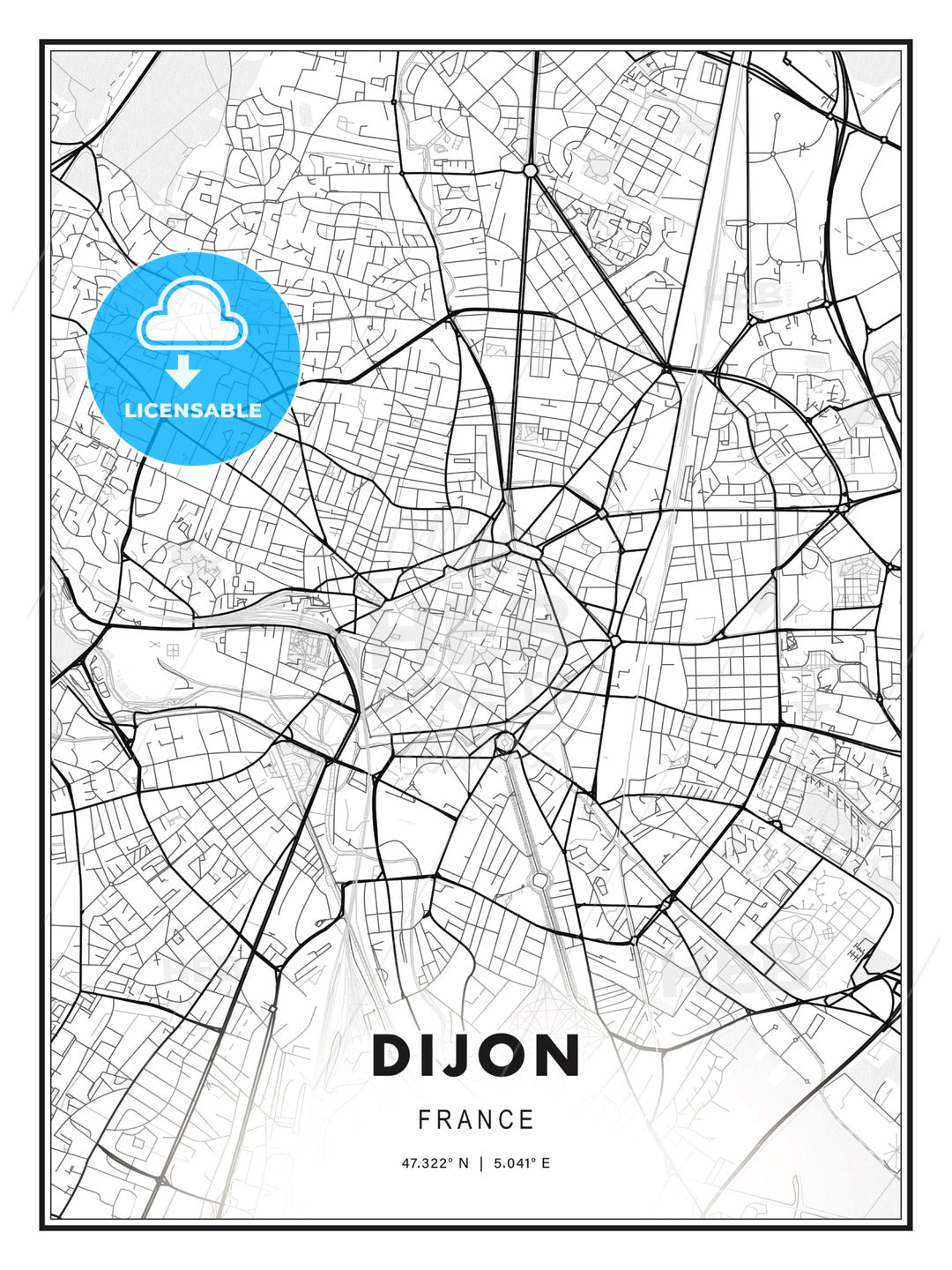 Dijon, France, Modern Map Print Template in Various Formats - HEBSTREITS