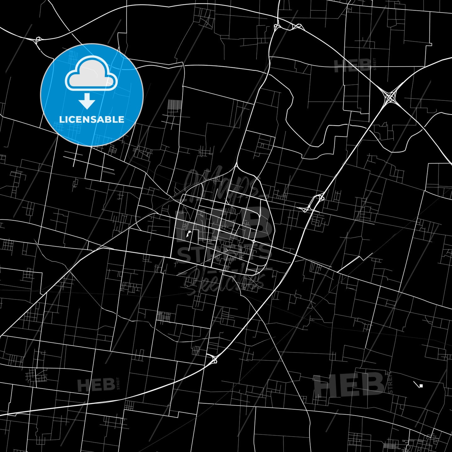 Dingzhou, China PDF vector map black and white - HEBSTREITS