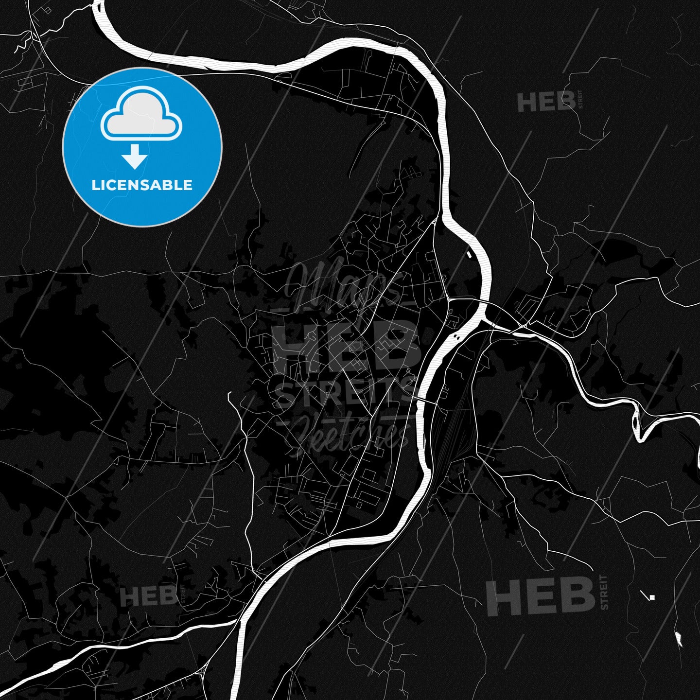 Doboj, Bosnia And Herzegovina Pdf Vector Map Black And White – HEBSTREITS