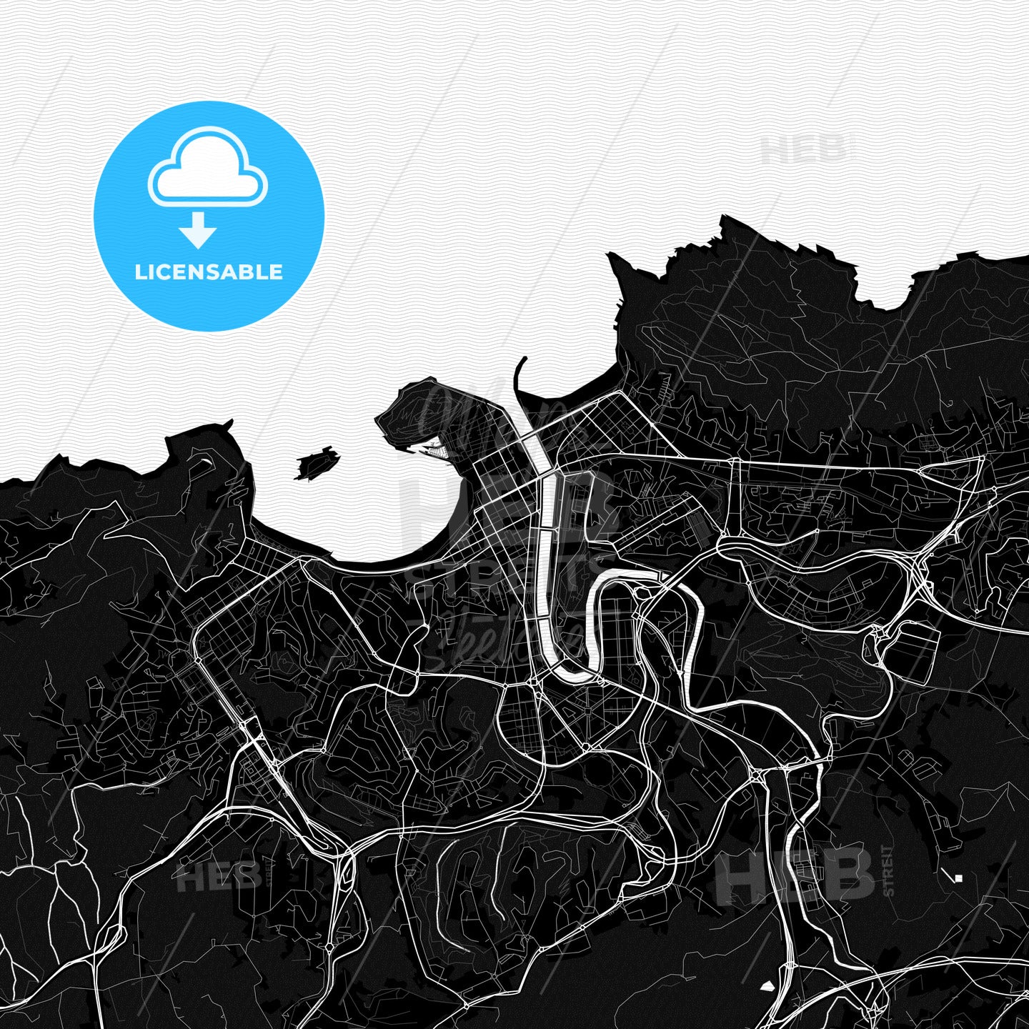 Donostia / San Sebastián, Spain Pdf Vector Map Black And White – HEBSTREITS