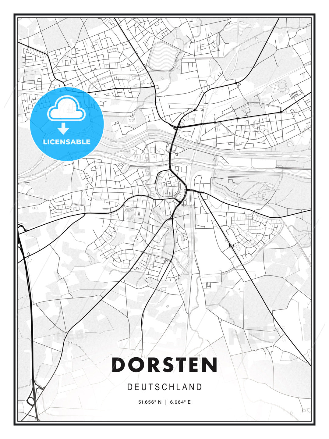 Dorsten, Germany, Modern Map Print Template in Various Formats - HEBSTREITS