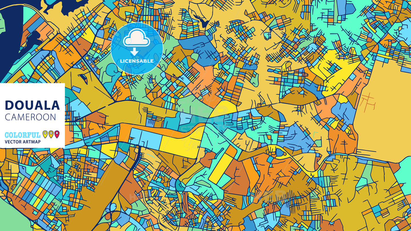 Douala, Cameroon, Colorful Vector Artmap – HEBSTREITS