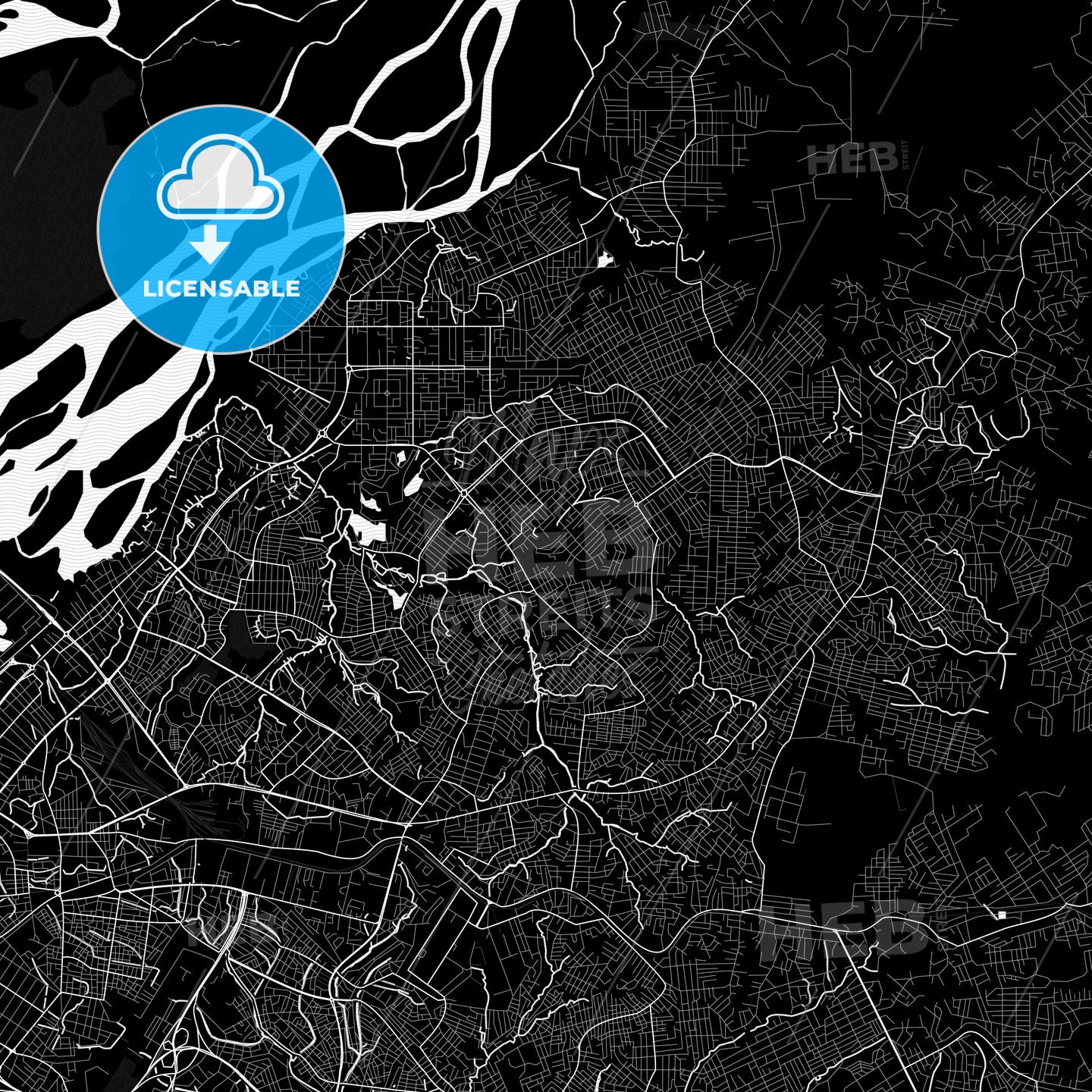 Douala, Cameroon Pdf Vector Map Black And White – HEBSTREITS