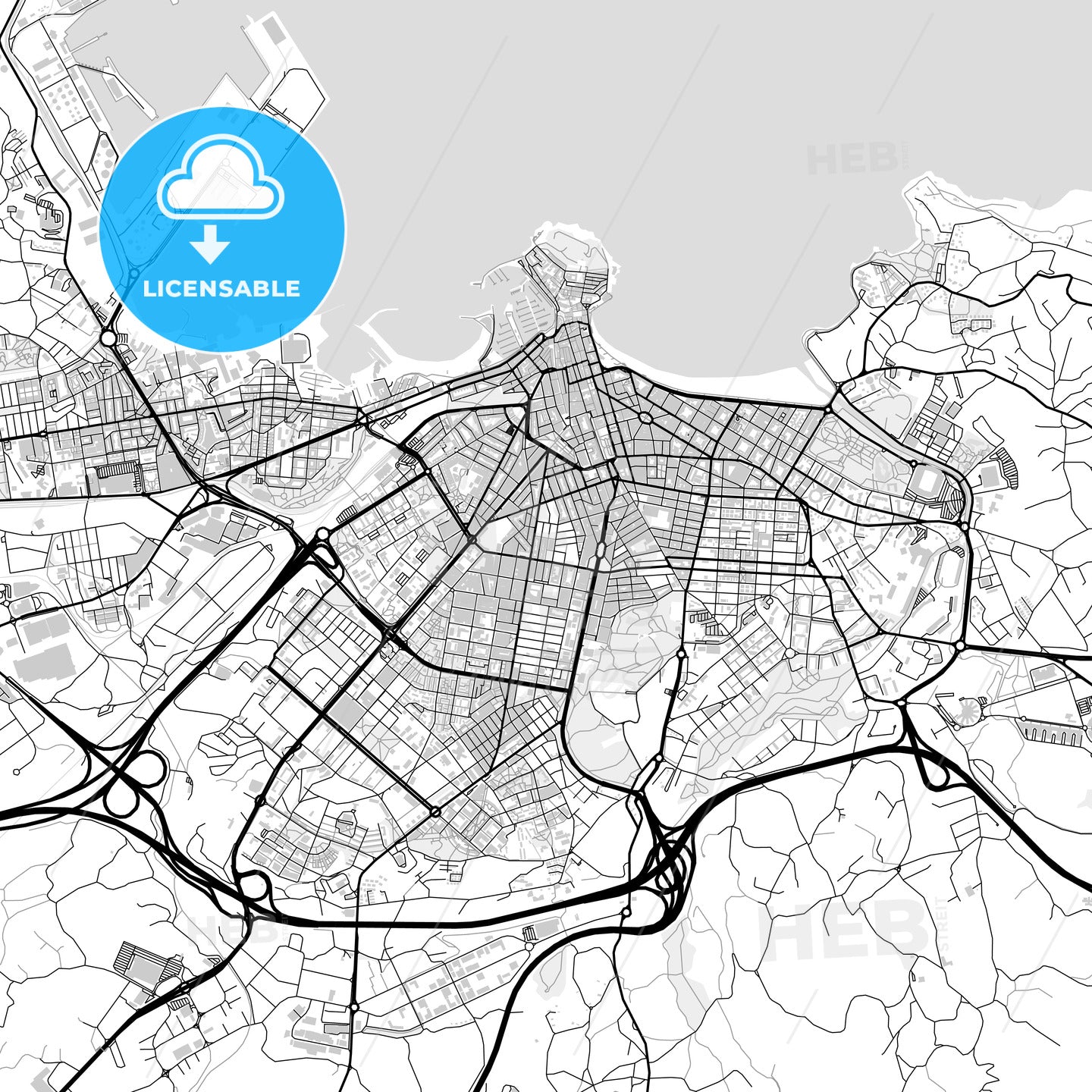 Downtown Map Of Gijón, Light – HEBSTREITS