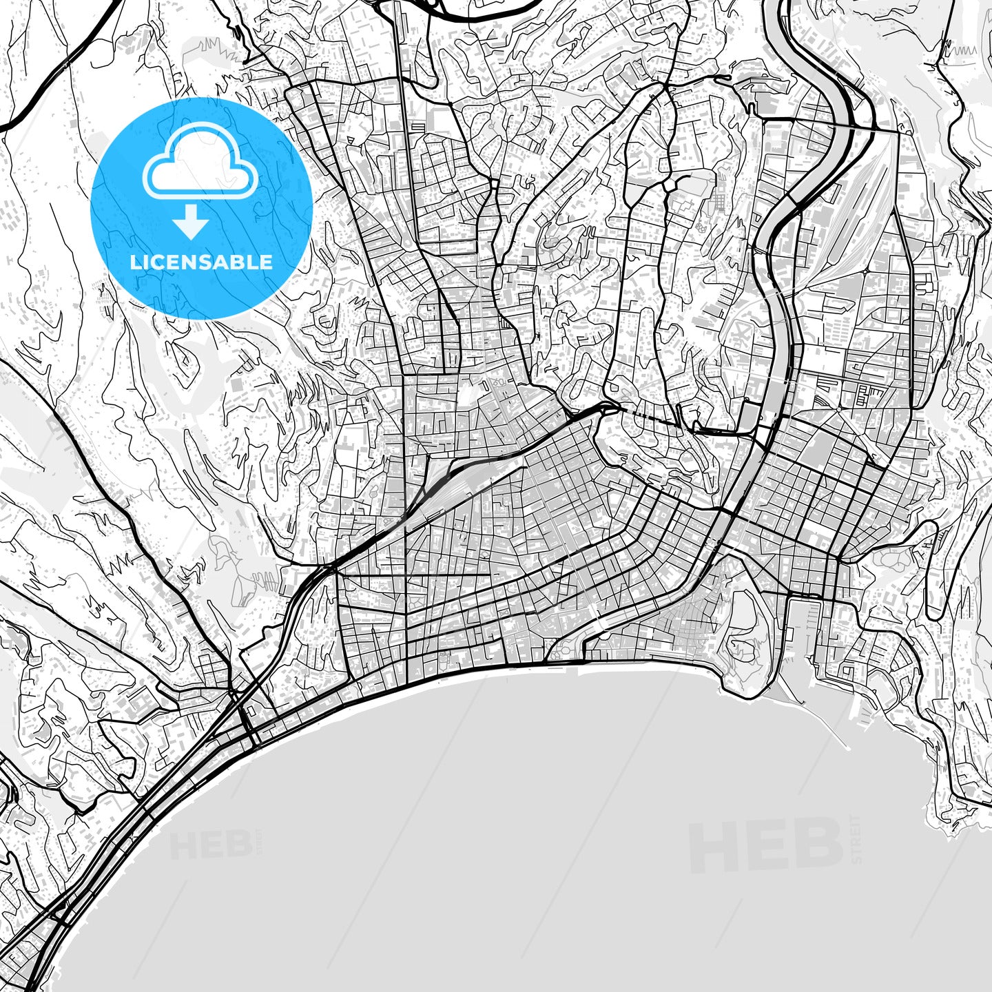 Downtown map of Nice, light - HEBSTREITS