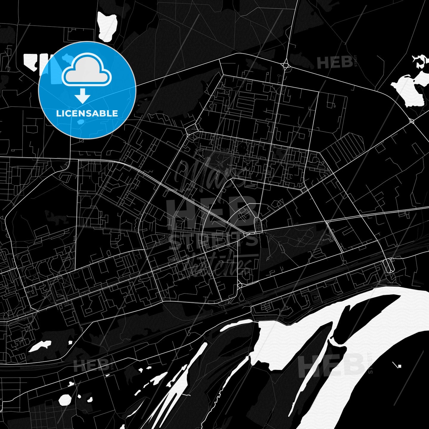 Dzerzhinsk, Russia Pdf Vector Map Black And White – HEBSTREITS