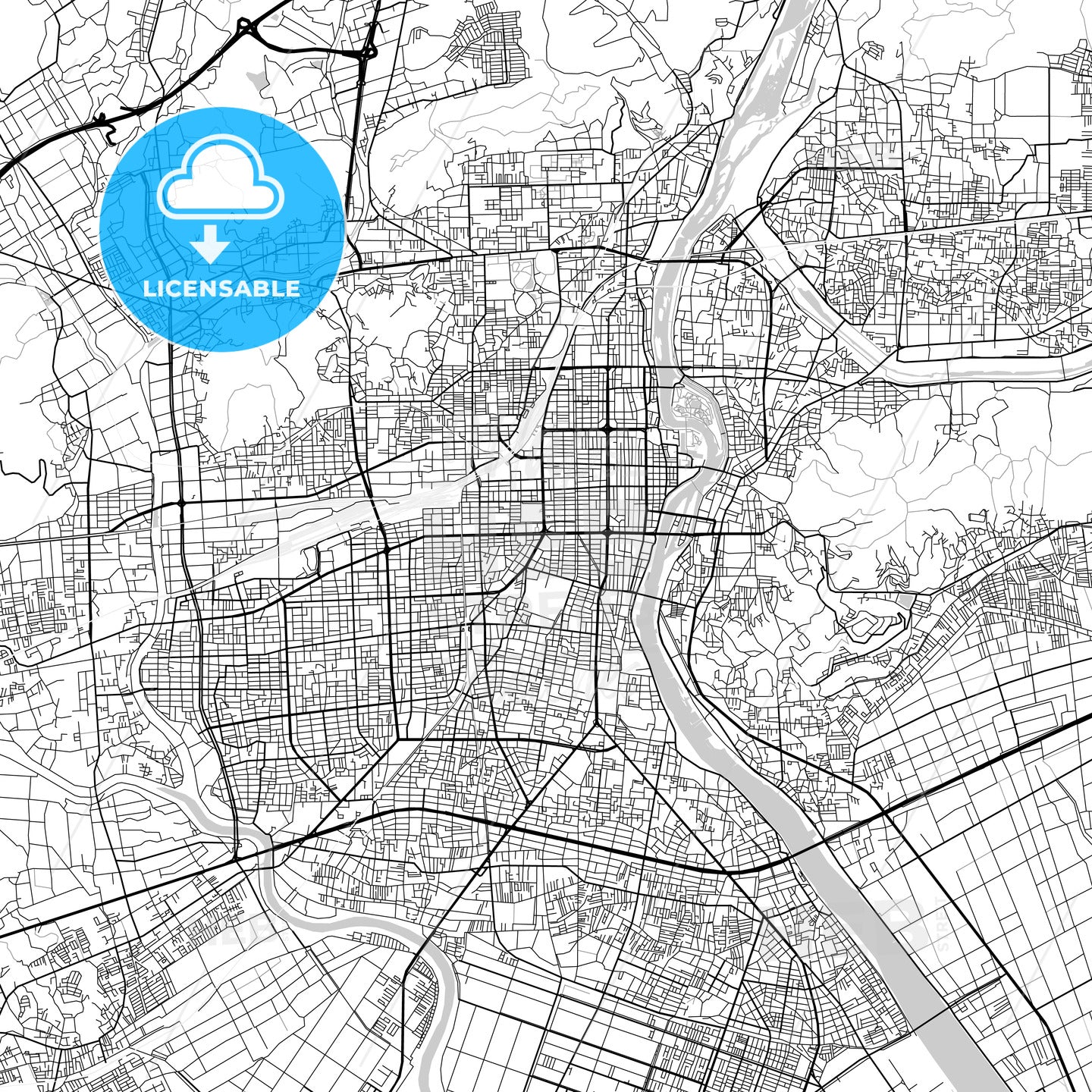 岡山市 Okayama, City Map, Light – HEBSTREITS