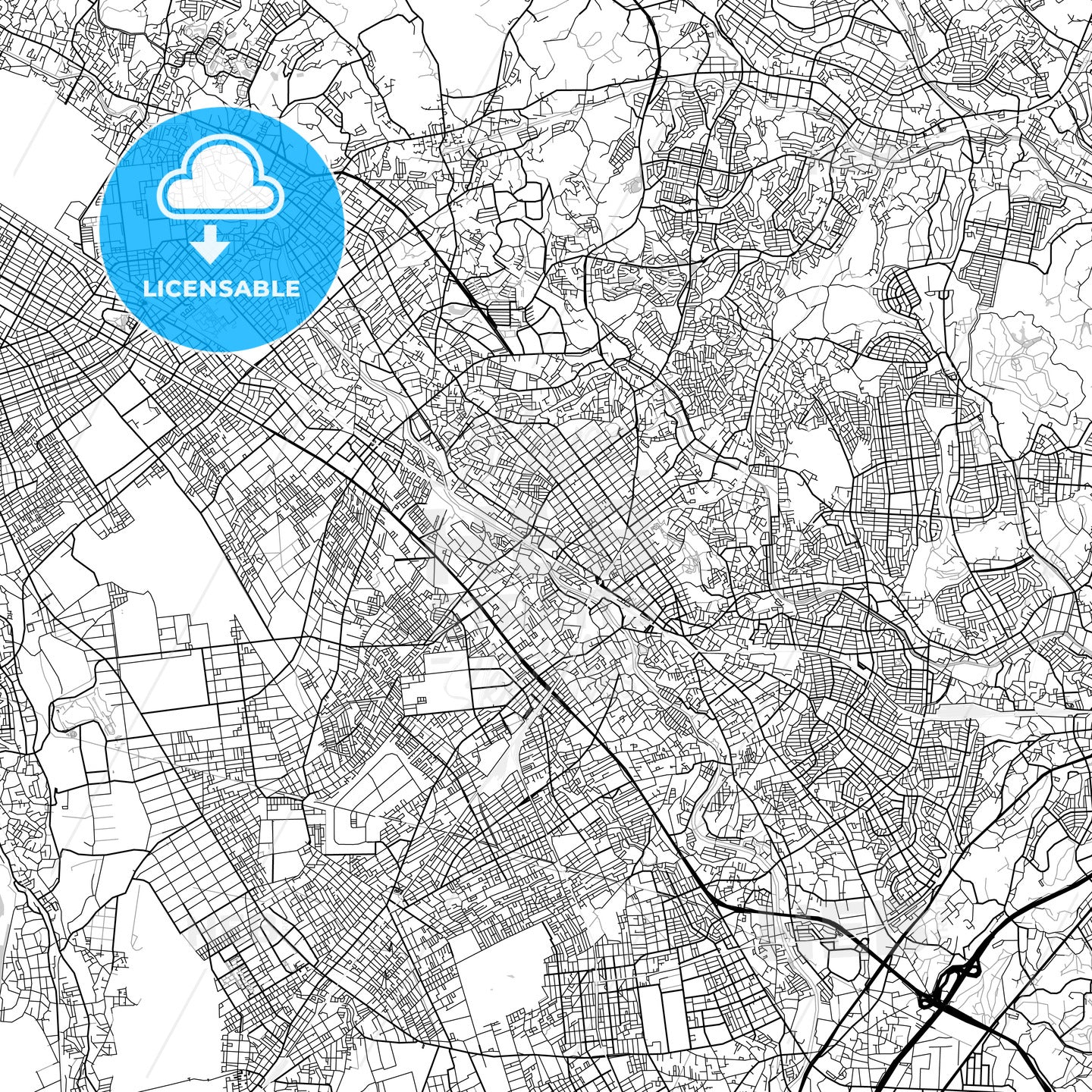 町田市 Machida, City Map, Light - HEBSTREITS