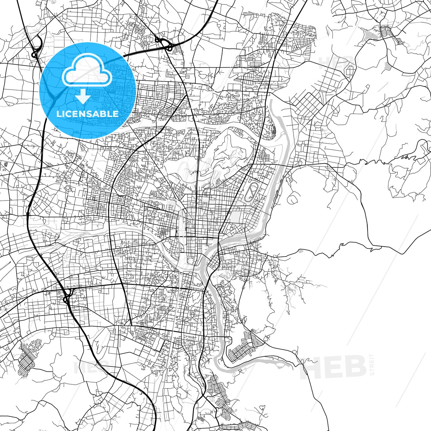 福島市 Fukushima, City Map, Light – HEBSTREITS
