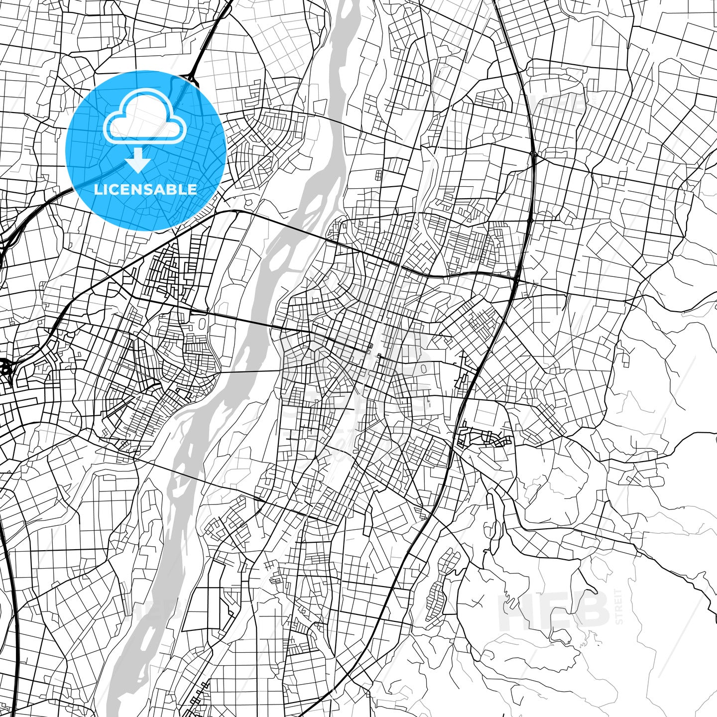 長岡市 Nagaoka, City Map, Light - HEBSTREITS