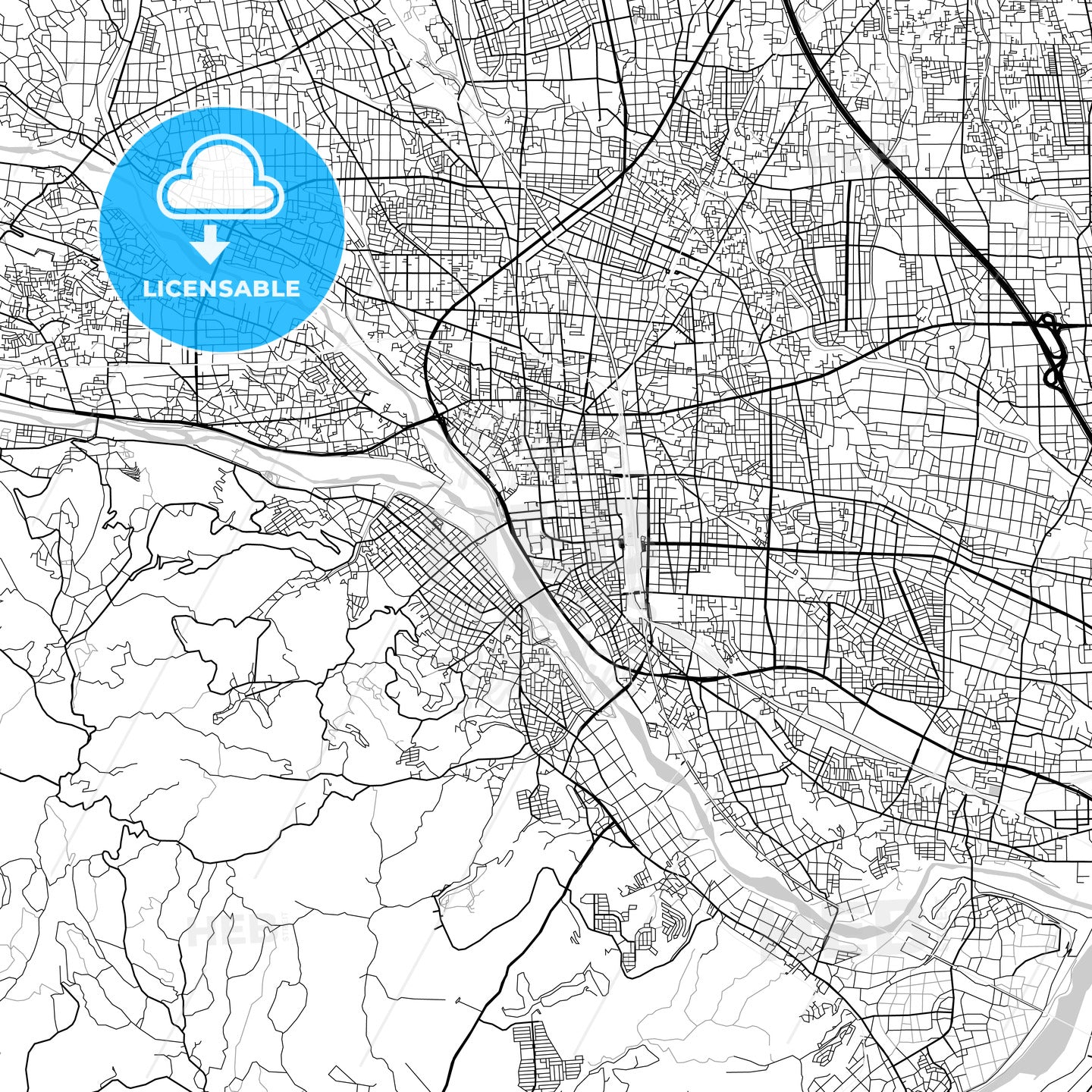 高崎市 Takasaki, City Map, Light – HEBSTREITS