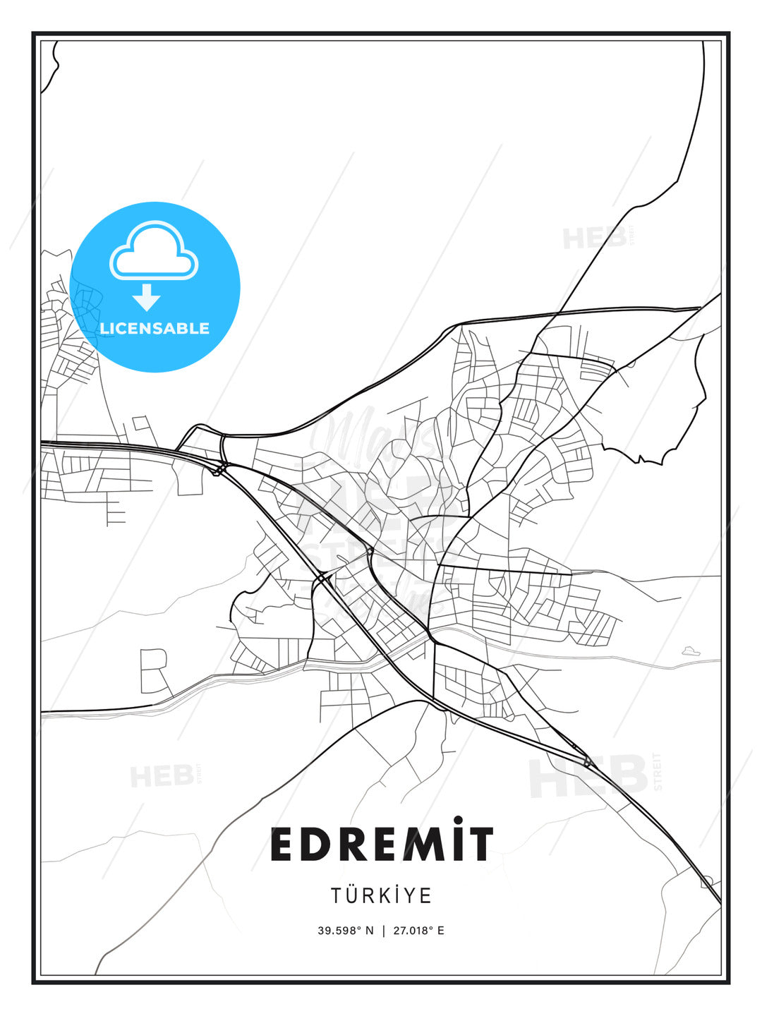 EDREMİT / Edremit, Turkey, Modern Map Print Template in Various Formats ...