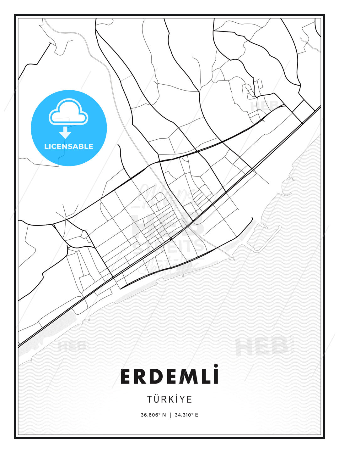 ERDEMLİ / Erdemli, Turkey, Modern Map Print Template in Various Formats ...