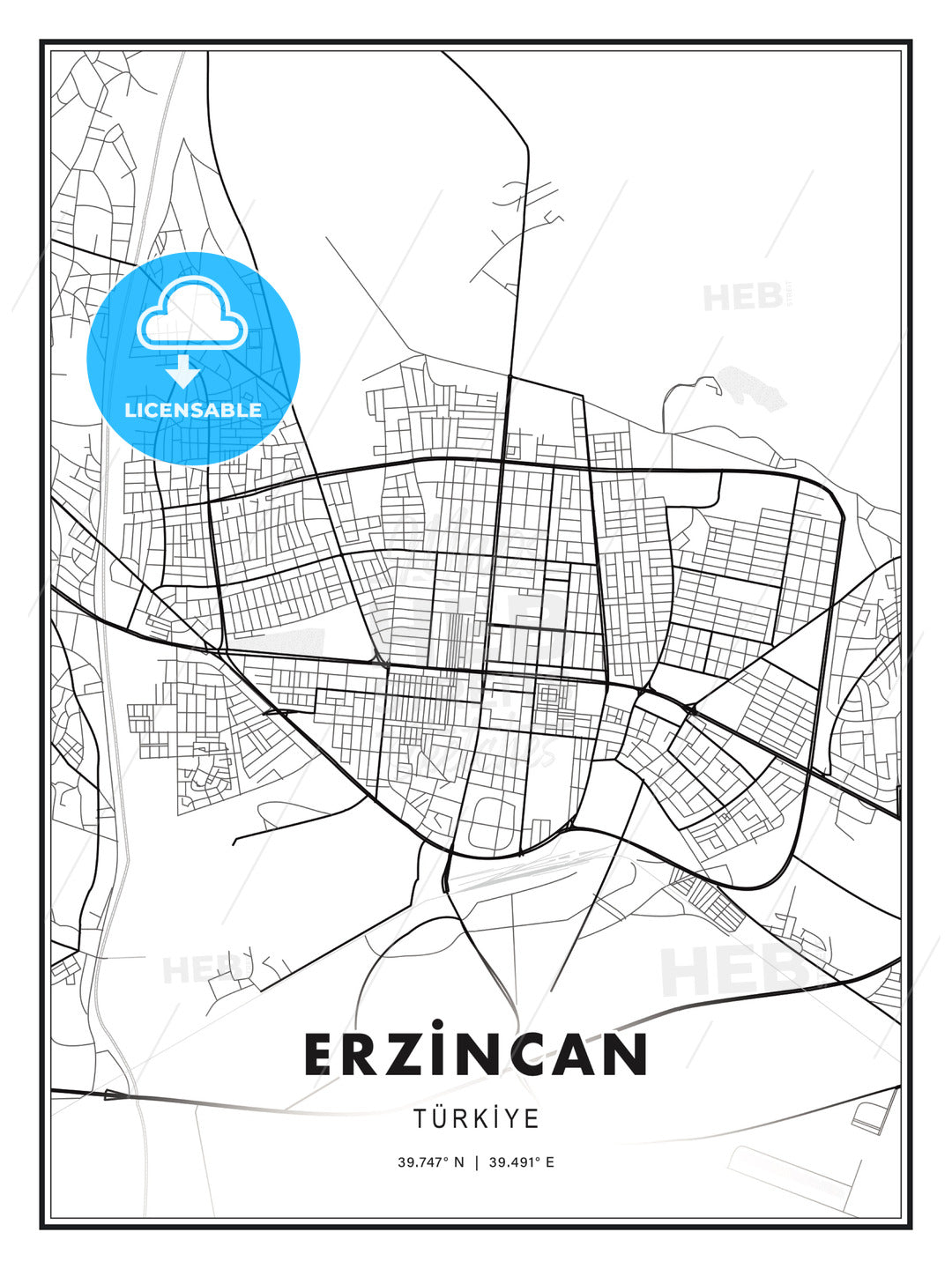 ERZİNCAN / Erzincan, Turkey, Modern Map Print Template in Various ...