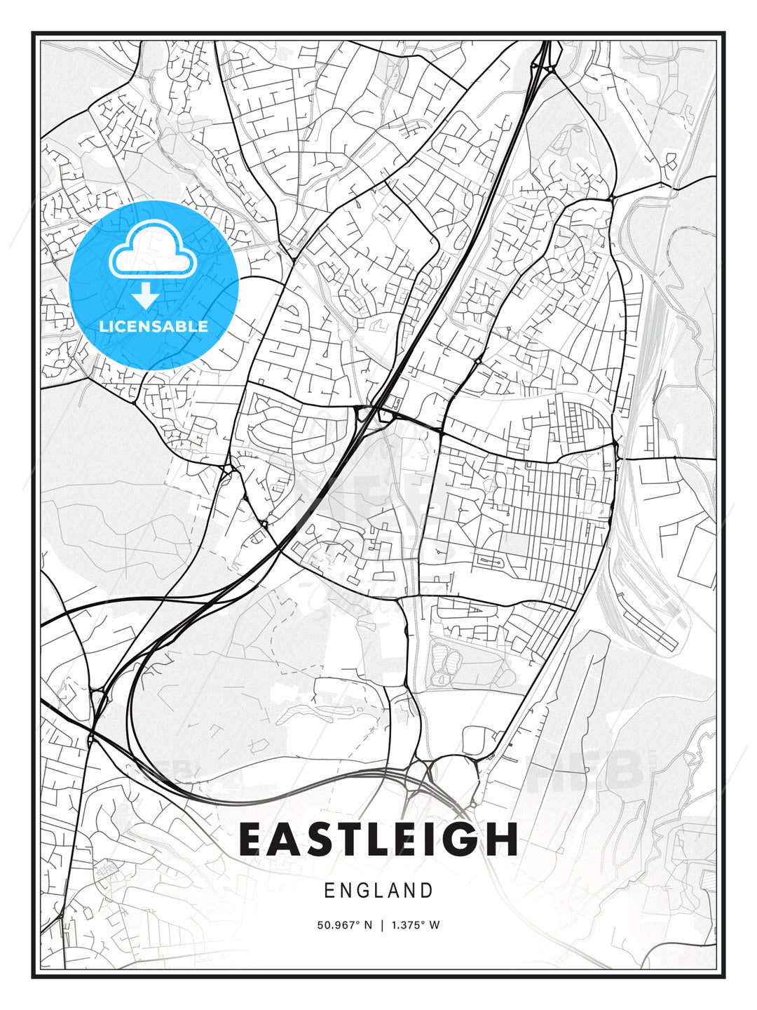 Eastleigh, England, Modern Map Print Template in Various Formats ...