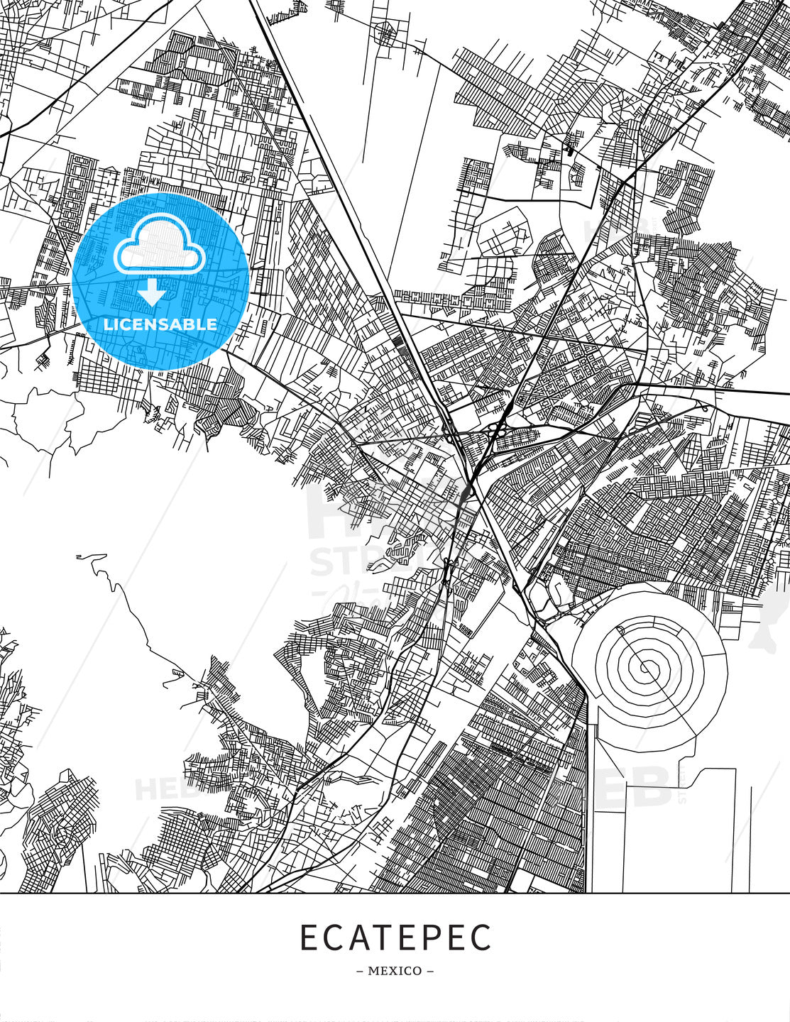 Ecatepec, Mexico, Map Poster Borderless Print Template – HEBSTREITS