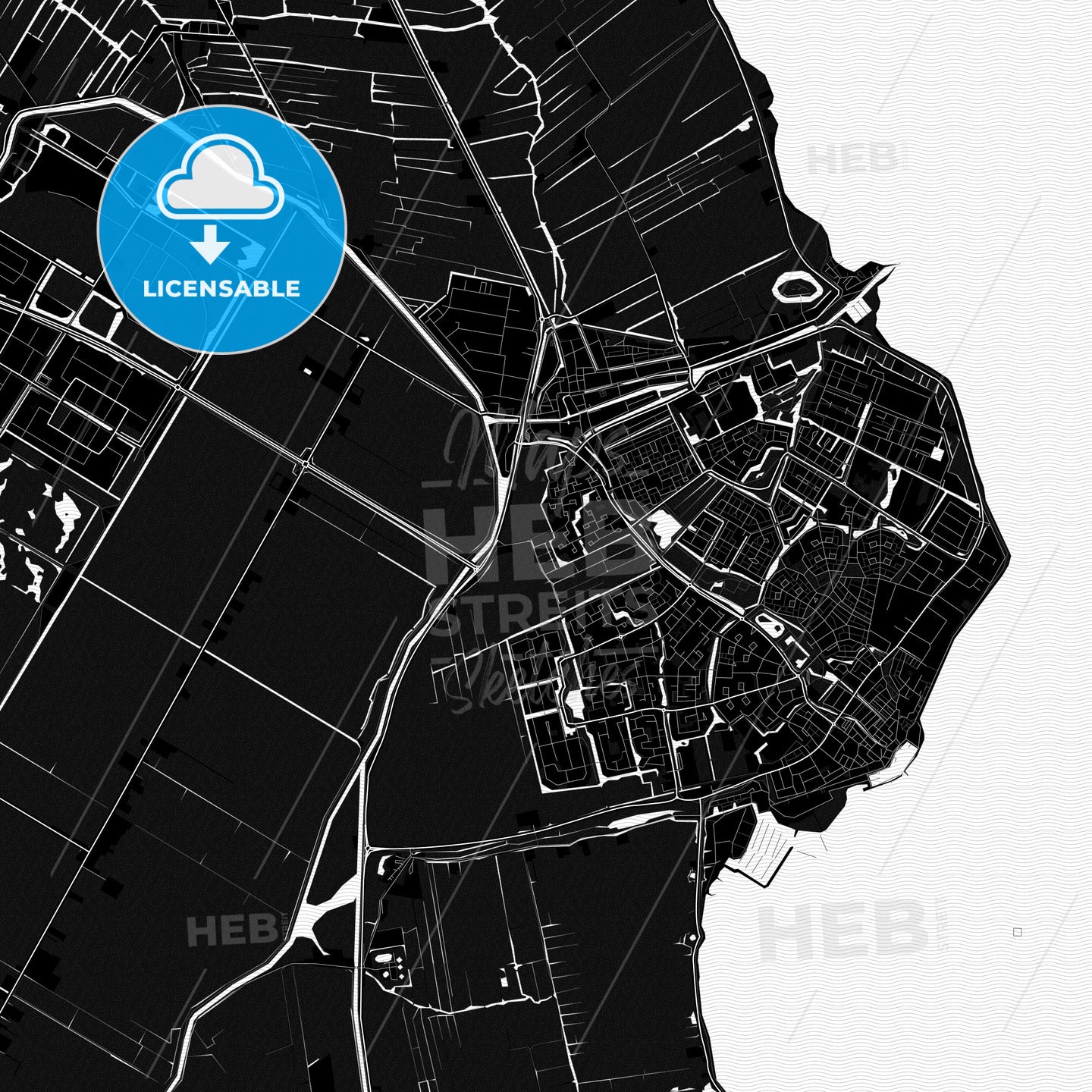 Edam-Volendam, Netherlands Pdf Vector Map Black And White – HEBSTREITS