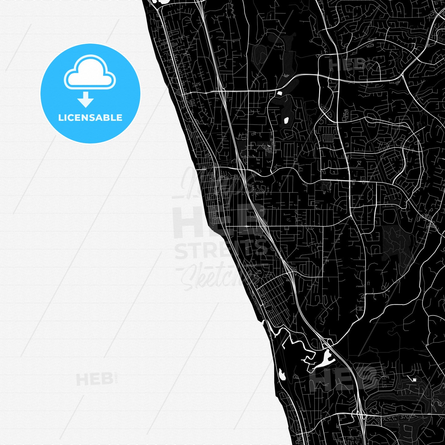 Encinitas, California, United States, Pdf Vector Map Black And White ...