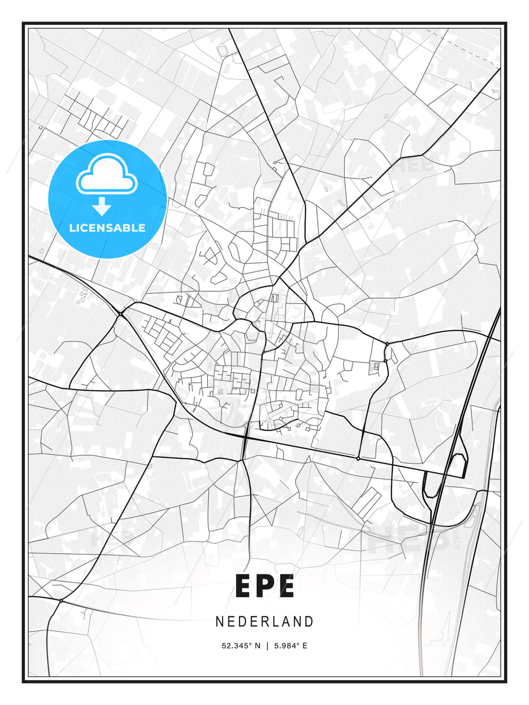Epe, Netherlands, Modern Map Print Template in Various Formats - HEBSTREITS
