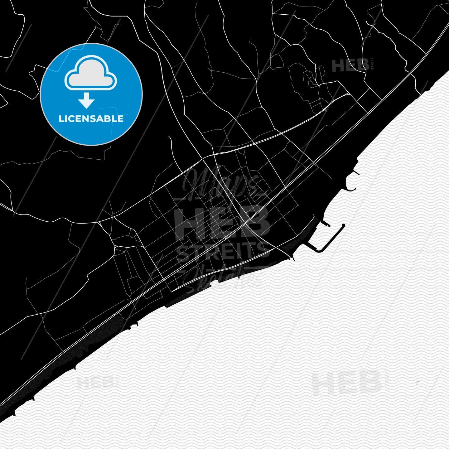 Erdemli, Turkey Pdf Vector Map Black And White – HEBSTREITS