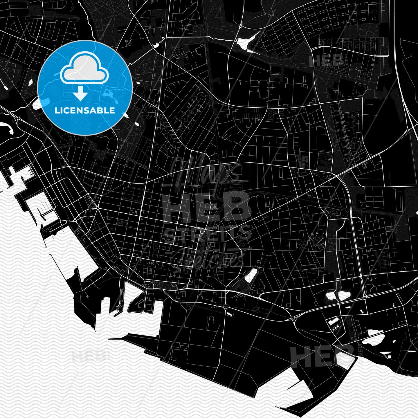 Esbjerg, Denmark Pdf Vector Map Black And White – HEBSTREITS