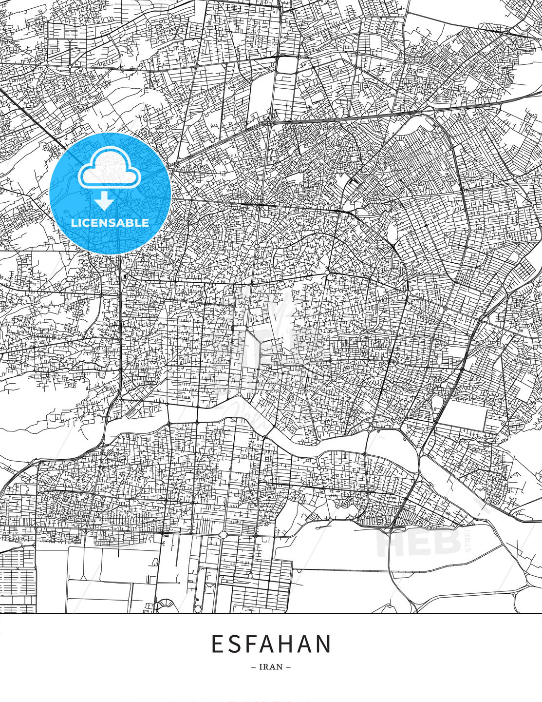 Esfahan, Iran, Map Poster Borderless Print Template – HEBSTREITS