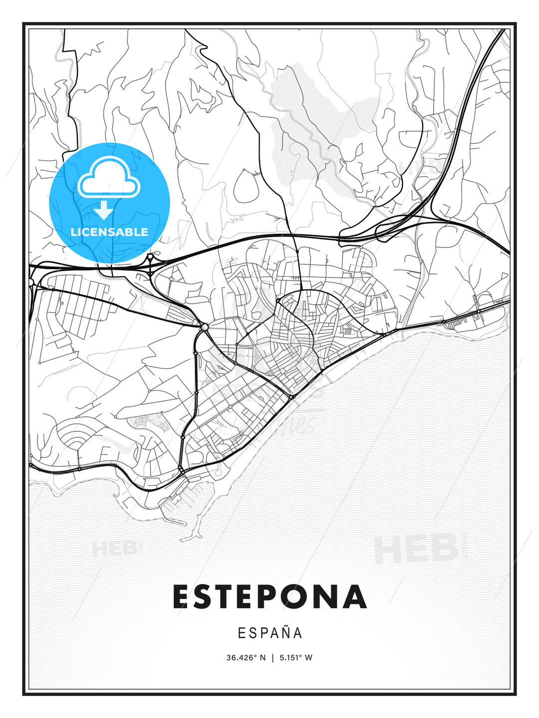 Estepona, Spain, Modern Map Print Template in Various Formats - HEBSTREITS