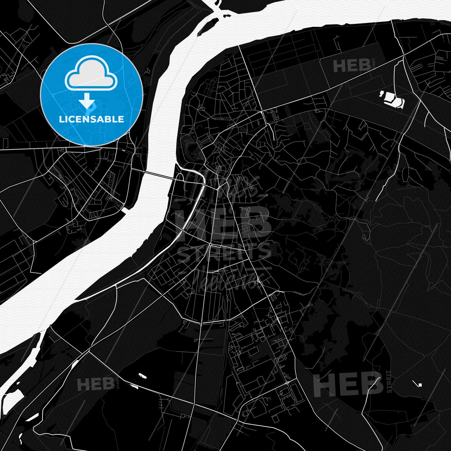 Esztergom, Hungary Pdf Vector Map Black And White – HEBSTREITS