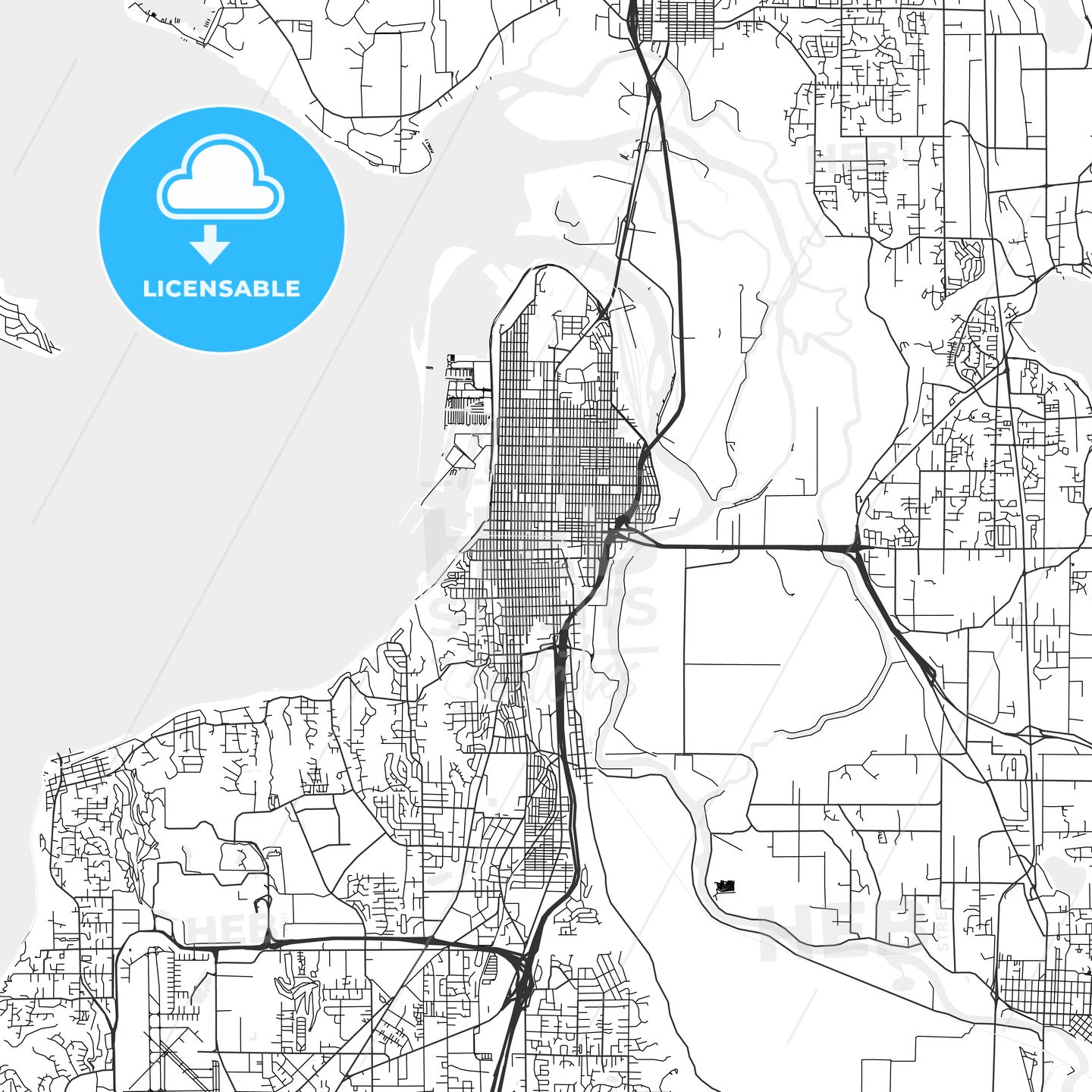 Everett, Washington - Area Map - Light – HEBSTREITS