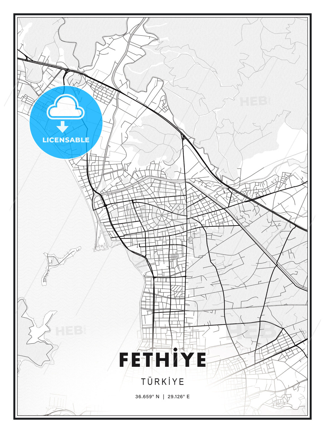 FETHİYE / Fethiye, Turkey, Modern Map Print Template in Various Formats ...