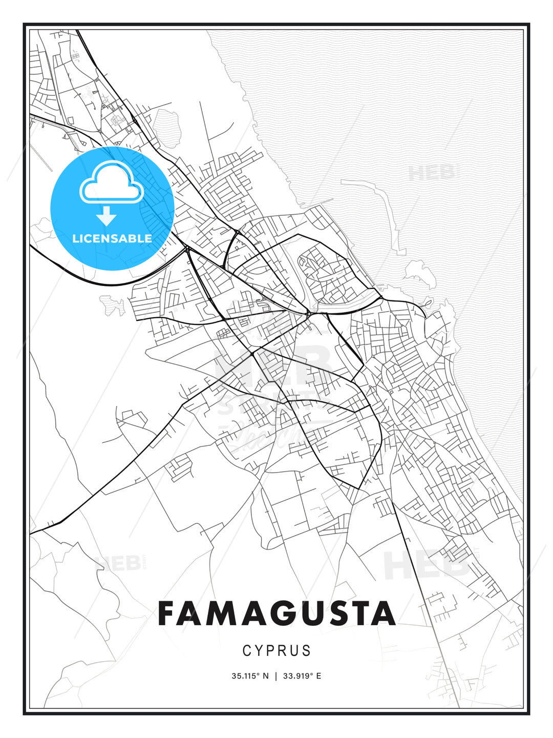 Famagusta , Cyprus, Modern Map Print Template in Various Formats ...