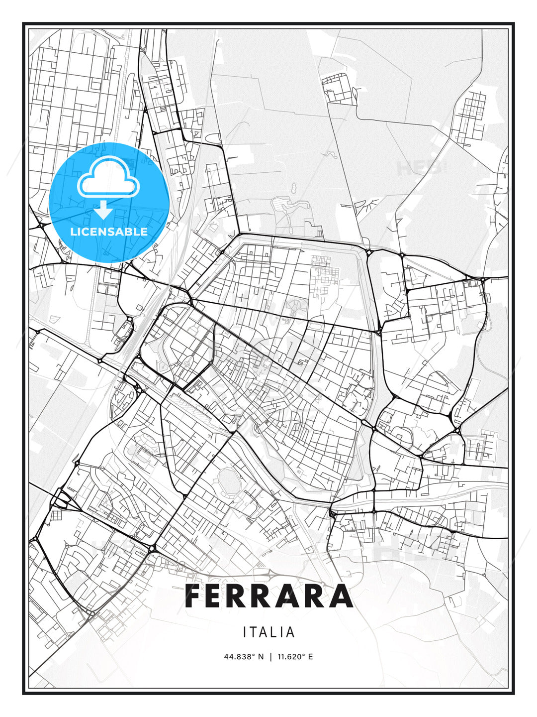 Ferrara, Italy, Modern Map Print Template in Various Formats - HEBSTREITS