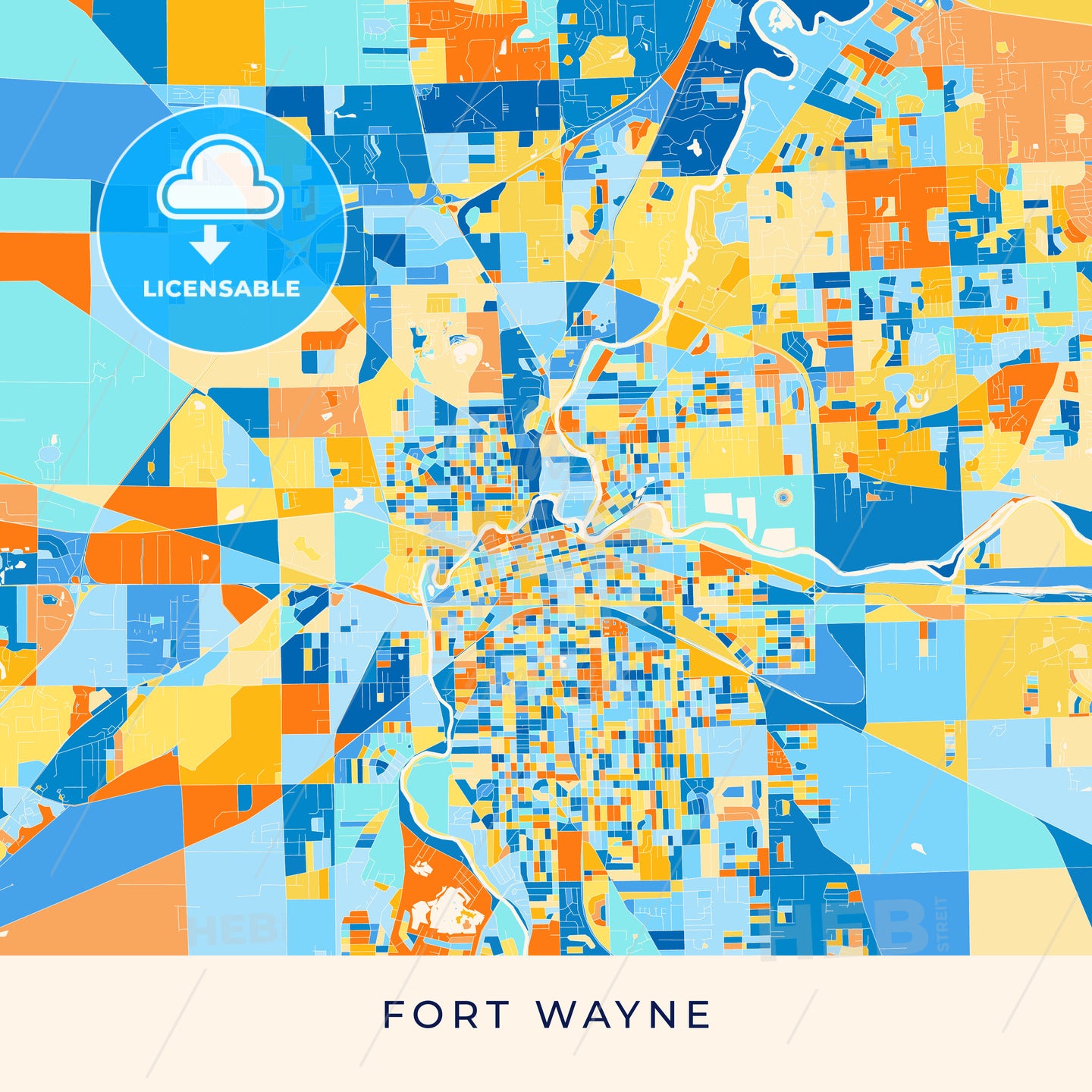 Fort Wayne Colorful Map Poster Template – HEBSTREITS