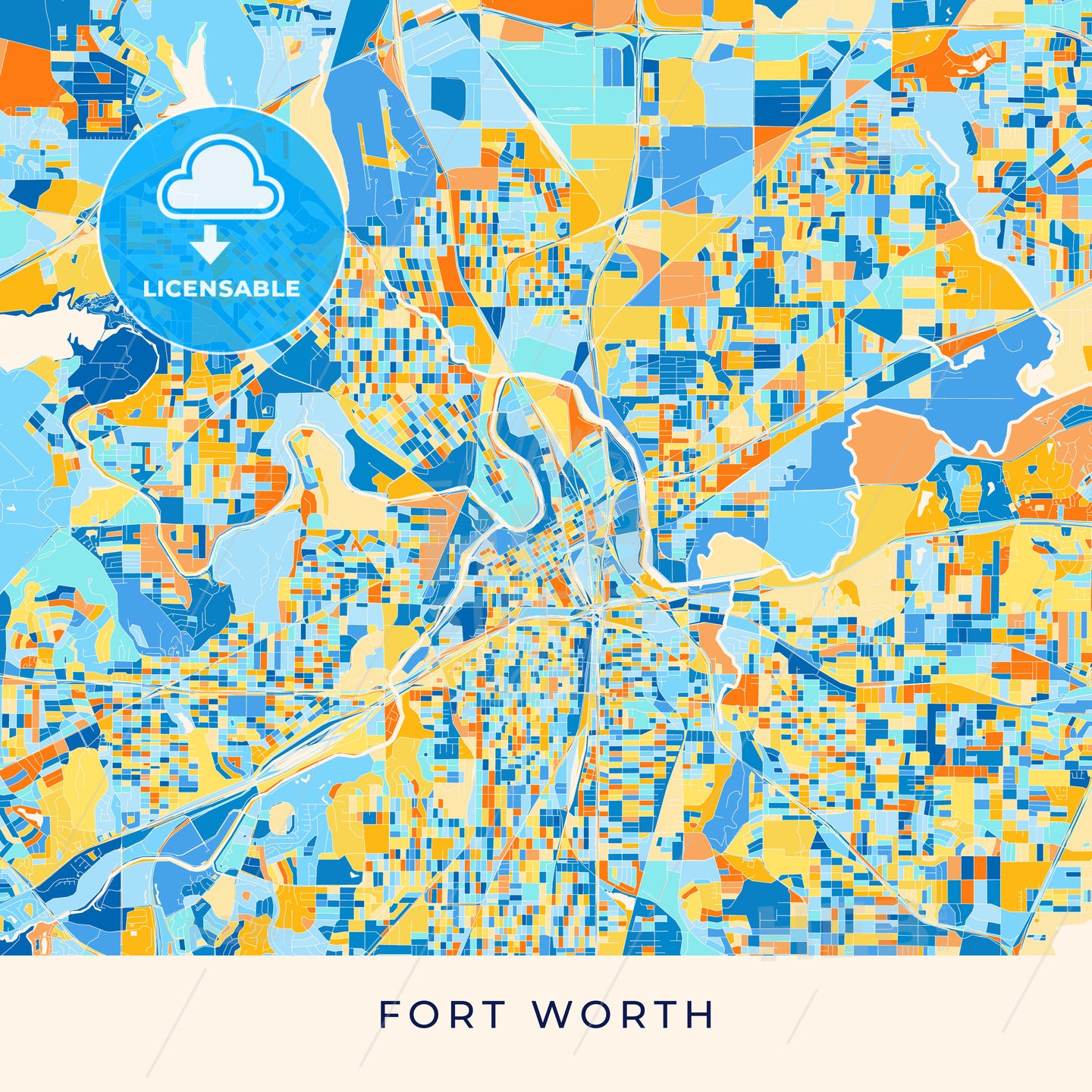 Fort Worth Colorful Map Poster Template – HEBSTREITS