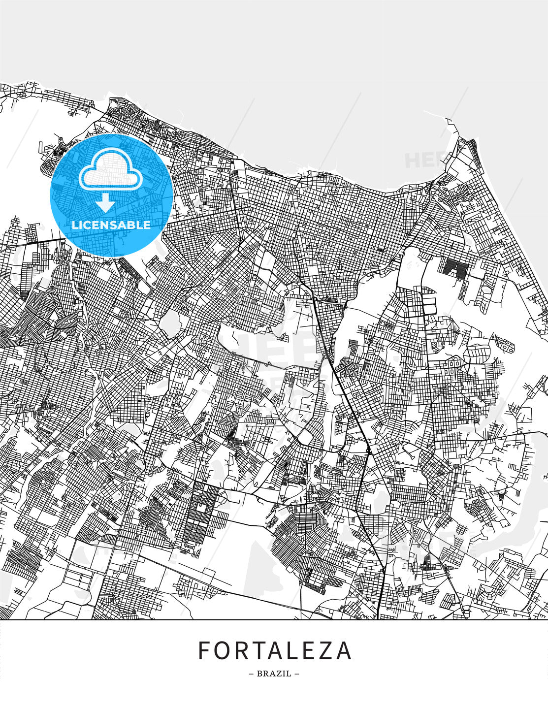 Fortaleza, Brazil, Map Poster Borderless Print Template – HEBSTREITS