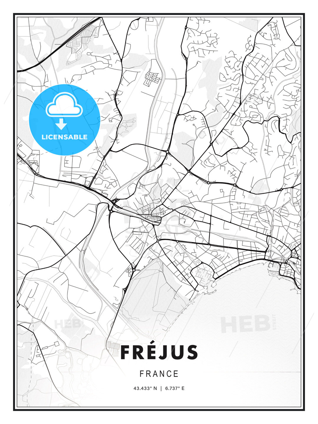 Fréjus, France, Modern Map Print Template in Various Formats - HEBSTREITS