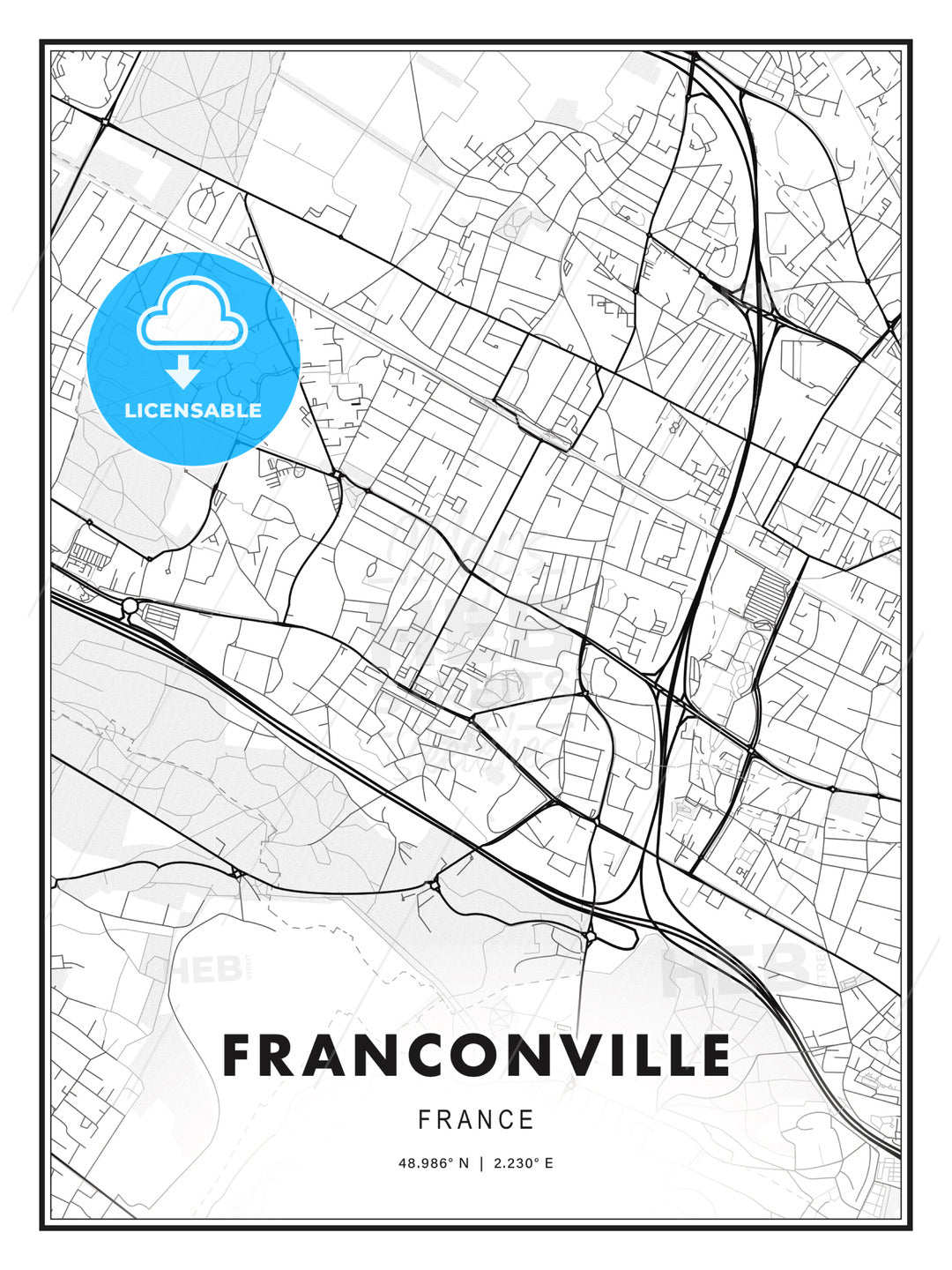 Franconville, France, Modern Map Print Template in Various Formats ...