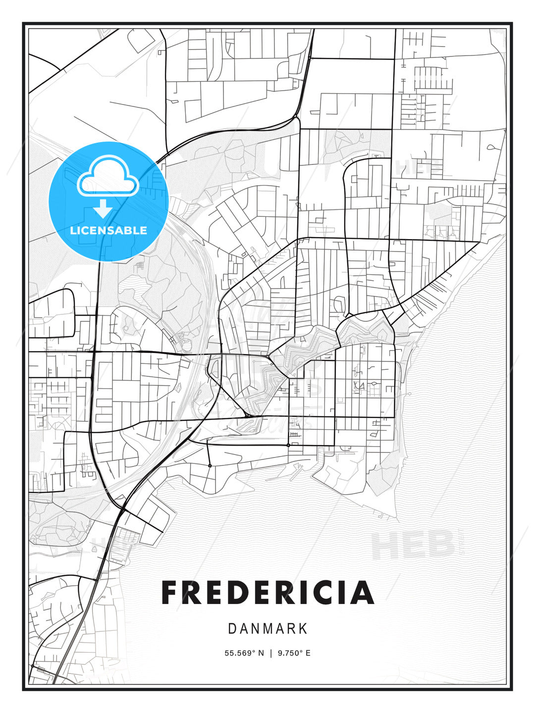 Fredericia, Denmark, Modern Map Print Template in Various Formats ...