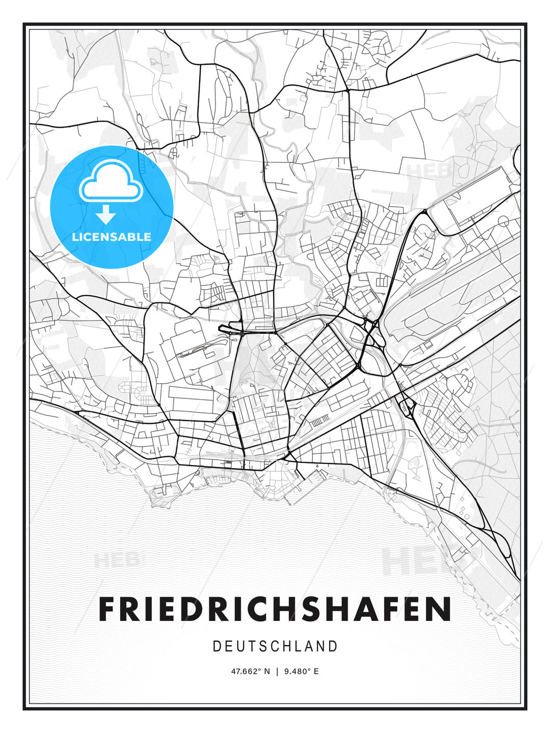 Friedrichshafen, Germany, Modern Map Print Template in Various Formats ...