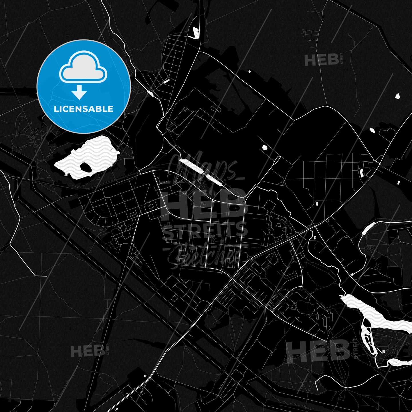 Fryazino, Russia PDF vector map black and white - HEBSTREITS