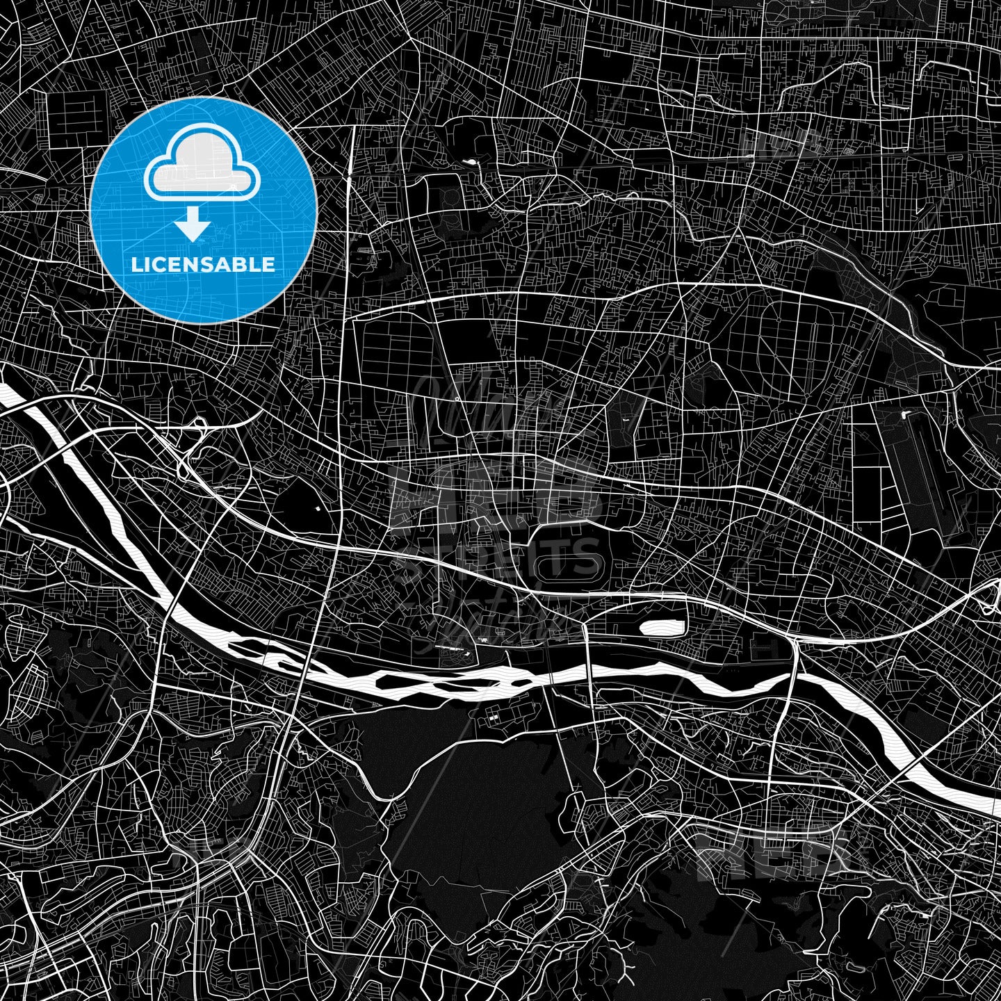Fuchū, Japan Pdf Vector Map Black And White – HEBSTREITS