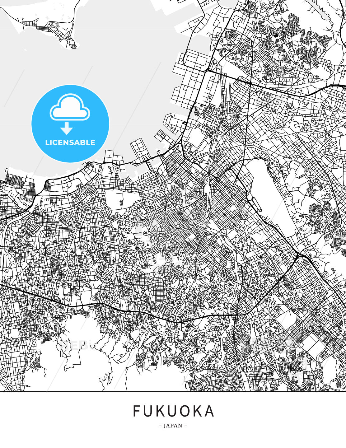 Fukuoka, Japan, Map Poster Borderless Print Template – HEBSTREITS